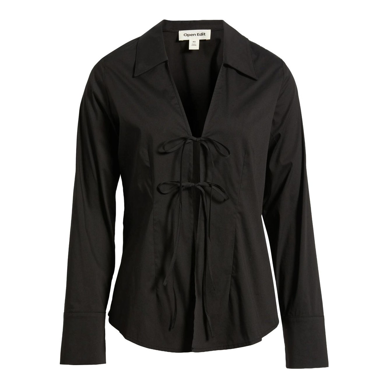 Open Edit | Tie Front Cotton Blend Poplin Shirt